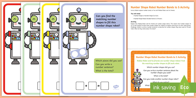 👉 Number Shape Robot Number Bonds to 5 Activity