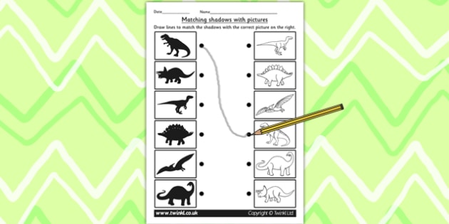Dinosaur Shadow Matching Worksheet - shadows, silhouettes, match