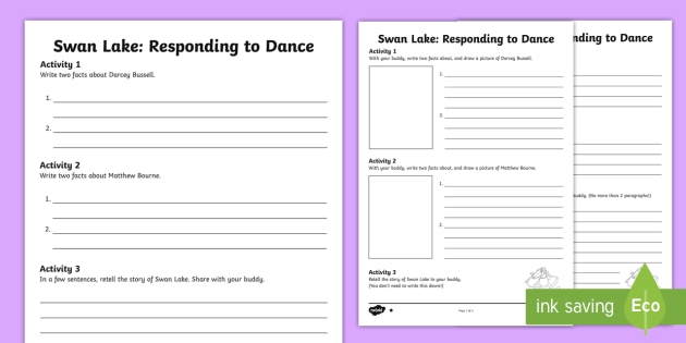 Swan Lake Responding to Dance 1 Differentiated Worksheet / Worksheets