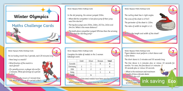 UKS2 Winter Olympics Maths Challenge Cards (teacher made)