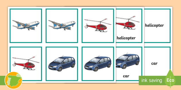 A1 Tarjetas de emparejar: Medios de transporte en inglés
