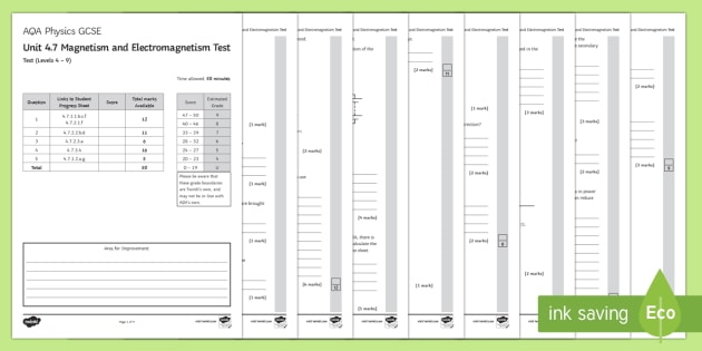 AQA Physics (Separate) Unit 7 Magnetism and Electromagnetism Test