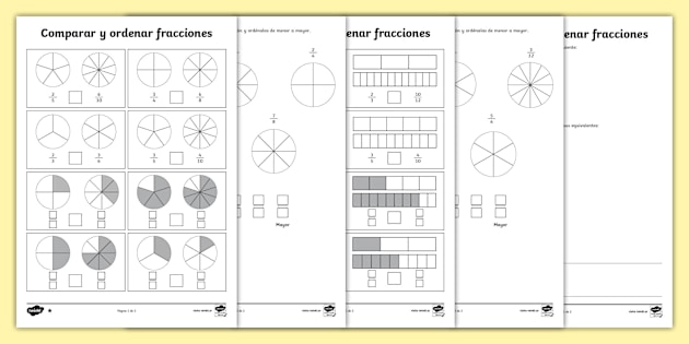 Hoja De Trabajo Para Comparar Y Ordenar Fracciones Comparar Fracciones