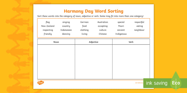 Harmony Day Word Sort Worksheet (teacher made)