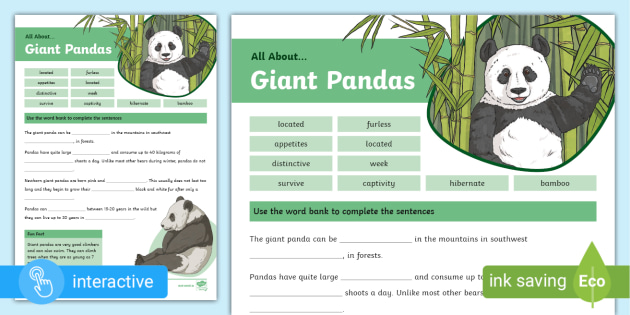 Cloze Procedure Giant Panda (teacher made)