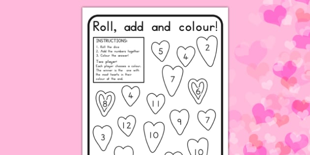 Valentine's Day Colour and Roll Worksheet (teacher made)