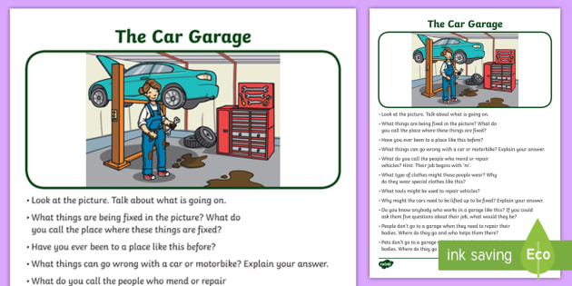 The Car Garage Oral Language Worksheet / Worksheet