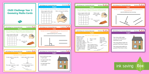 Year 3 Maths Geometry Chilli Challenge Cards