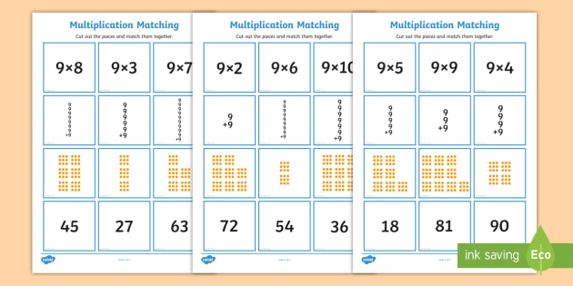 9 Times Table Multiplication Matching Puzzle - times table, multiplication