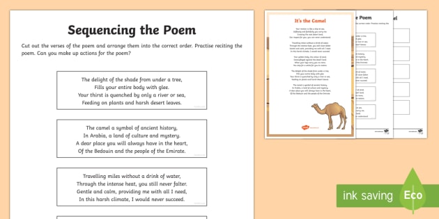 Camel Poem Sequencing Verses Worksheet / Worksheet