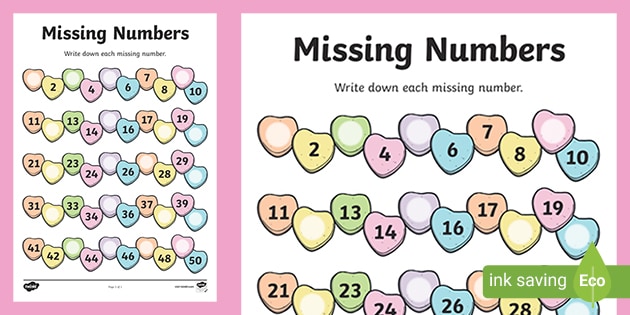Valentine's Day Hearts Missing Number Worksheet