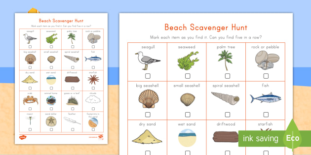 Beach Nature Scavenger Hunt - Beach, Nature, Scavenger Hunt, Ocean, Summer