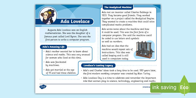 KS1 Ada Lovelace Fact File - Twinkl - ICT (teacher made)