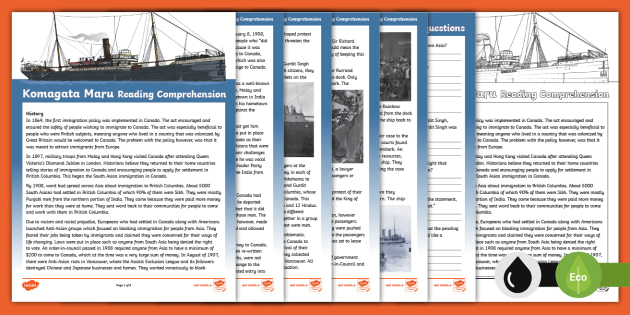 Komagata Maru Reading Comprehension (teacher made)
