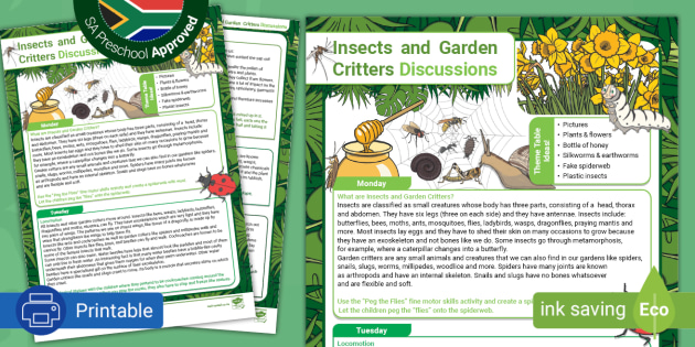 Insects and Garden Critters Discussion Sheet (teacher made)