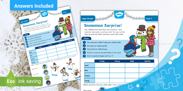 Snowman Surprise! Logic Puzzle - Level 1 - Kids Puzzles