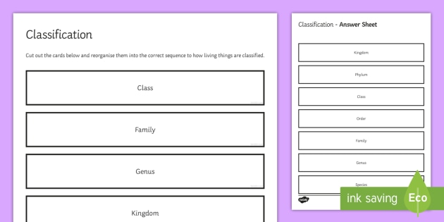 KS4 Classification Sequencing Cards (teacher made)