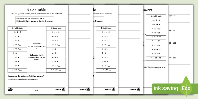 4x 2x Table Activity Sheet - Primary Mathematics Resource