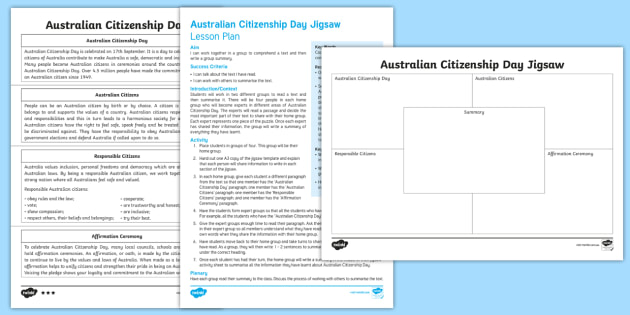 3-6 Australian Citizenship Day Jigsaw Reading Activity Pack