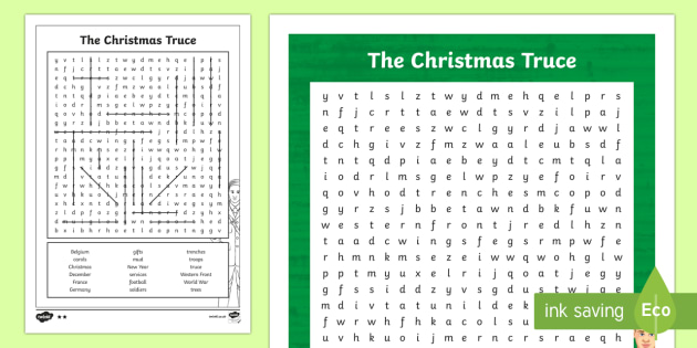 The Christmas Truce 1914 Word Search (teacher made)