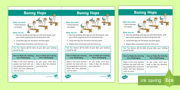 * NEW * Bunny Hops Circuit Card Pupil Knowledge Sheet - PE