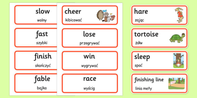 The Tortoise and The Hare Word Cards Polish Translation