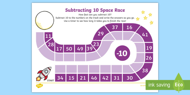 Subtracting 10 Race Worksheet / Worksheet (teacher made)