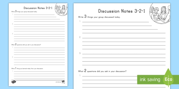 Discussion Notes 3-2-1 Activity / Worksheet (Teacher-Made)