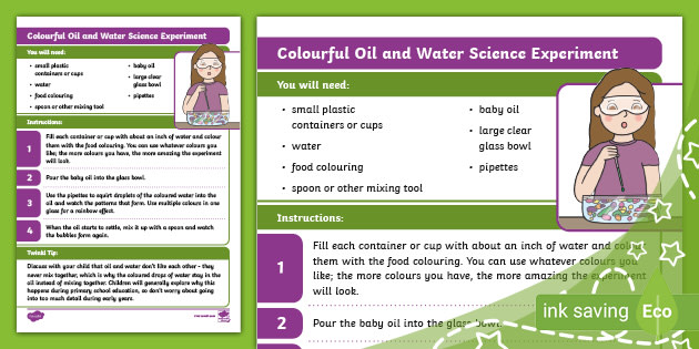 Colourful Oil and Water Science Experiment