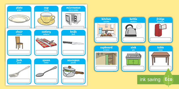 EAL Everyday Objects at Home Editable Cards with English/Portuguese