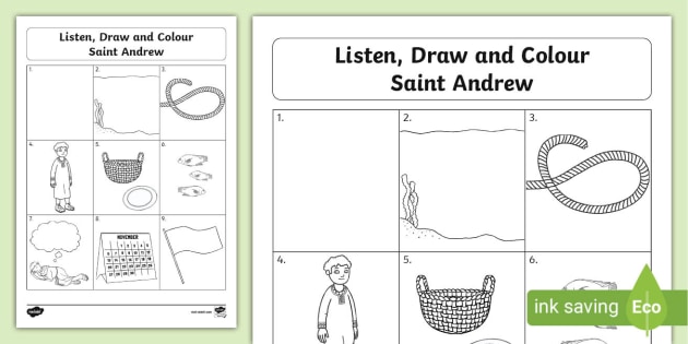 Listen, Draw and Colour Saint Andrew Activity