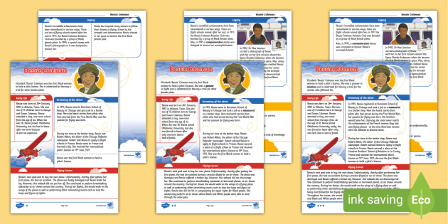 LKS2 Bessie Coleman Differentiated Reading Comprehension