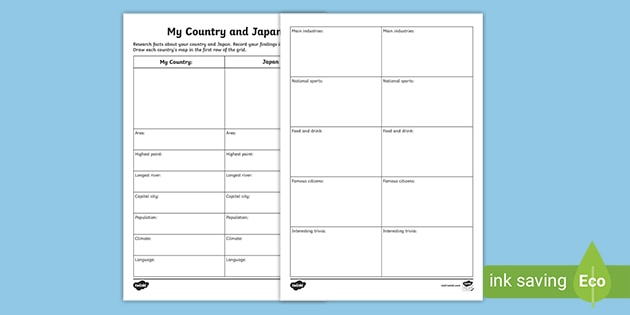 My Country and Japan Worksheet (teacher made)