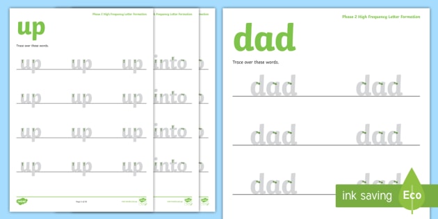 Phase 2 High Frequency Words Letter Formation Worksheet