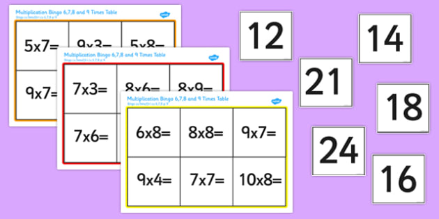6, 7, 8 and 9 Multiplication Bingo Romanian Translation