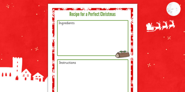 Recipe for a Perfect Christmas Sheet (teacher made)