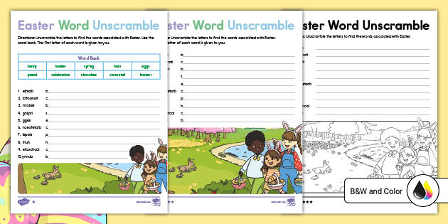 Easter Differentiated Word Unscramble (teacher made)