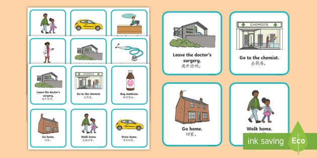 Going to the Doctor Visual Routine Cards English/Mandarin Chinese