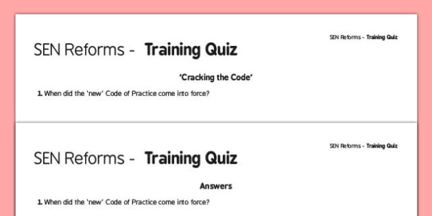 SEN Code of Practice Training Quiz (teacher made)