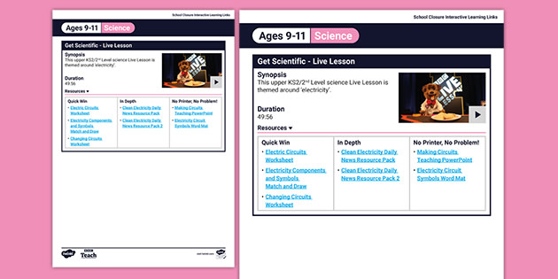 FREE! - BBC Teach | Live Lesson and Resources - Science - Electricity ...