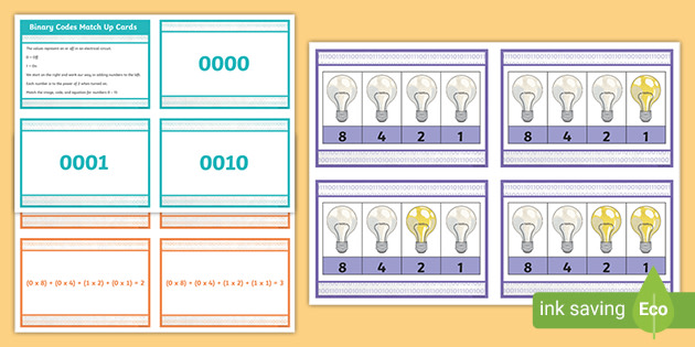 Binary Codes Match Up Cards (teacher made)