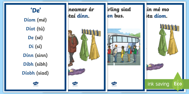 Réamhfhocal 'De' Display Posters | Gaeilge | Twinkl