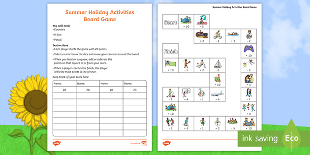 Summer-Themed Summer Holiday Activities Board Game