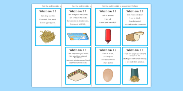 What Am I? Lunch/Dinner Guessing Game (teacher made)