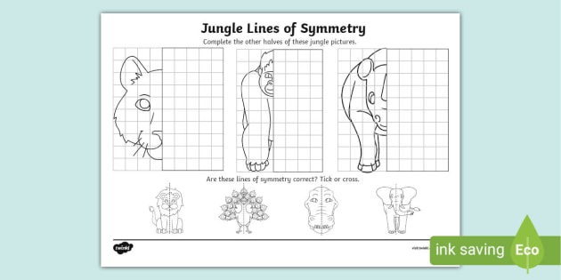 👉 Jungle-Themed Lines of Symmetry Worksheet - Twinkl - KS1