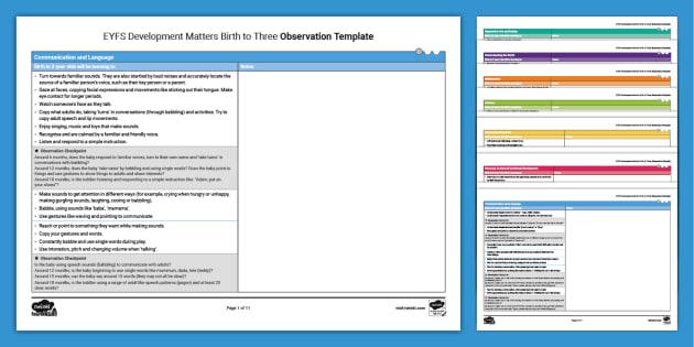 EYFS Development Matters Birth to 3 Observation Template