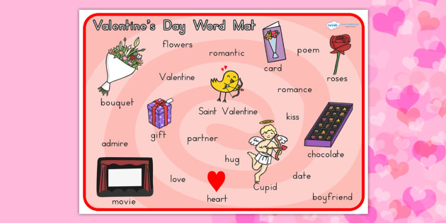 Valentines Day Word Mat - valentines, cupid, love, visual aid