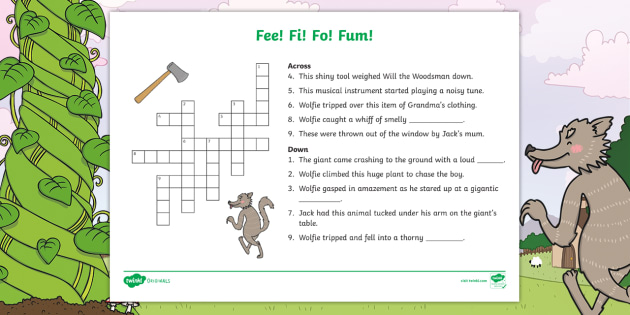 Fee! Fi! Fo! Fum! Crossword (teacher made)
