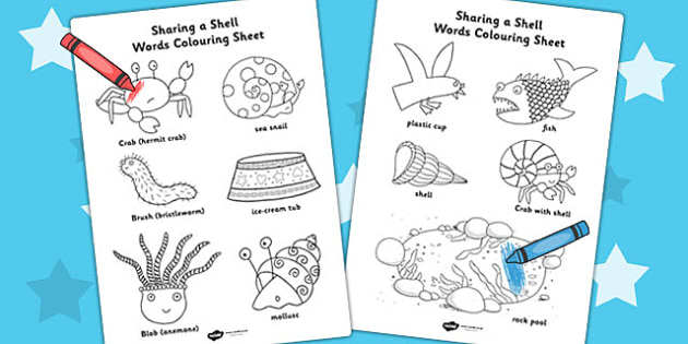 Words Colouring Sheet to Support Teaching on Sharing a Shell