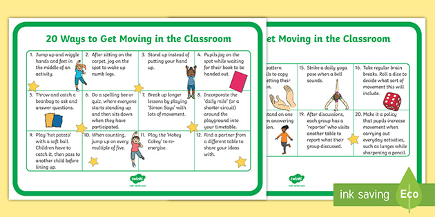 20 Ways to Get Moving in the Classroom (teacher made)